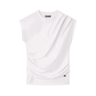 Ganni Top aus drapierter Jersey-Qualit&auml;t - - Tops - Damen - Wei&szlig; - S