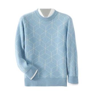 Generic Pull à col rond en tricot épais pour homme - Automne et hiver - Pull décontracté en laine unie, bleu ciel, XL