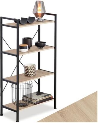 TecTake &Eacute;tag&egrave;re &eacute;chelle &agrave; 4 Niveaux, 67,5 x 31,5 x 121,5 cm, Biblioth&egrave;que Style Industriel, &Eacute;tag&egrave;re Rangement Acier et Bois Meuble de Rangement Chambre Salon 