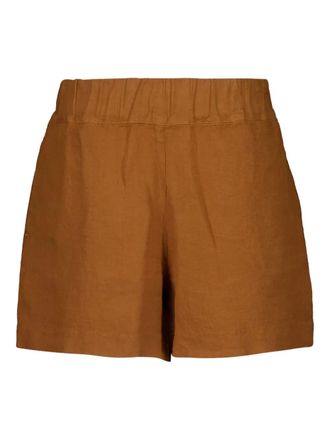120% Lino short en lin &agrave; taille &eacute;lastiqu&eacute;e - Marron