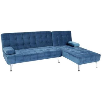 Hhg neuwertig] Schlafsofa 729, Couch Ecksofa Sofa, Liegefl&auml;che links/rechts Schlaffunktion 236cm Samt blau