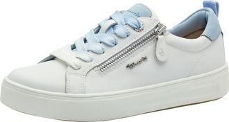 Tamaris Comfort Damen Sneaker flach mit Rei&szlig;verschluss Freizeit, Wei&szlig; (White/Blue), 37 EU
