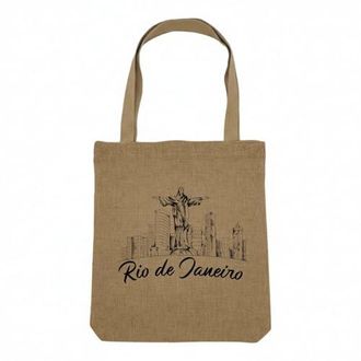 Fabulous Sac Shopping Tote Bag Aspect Lin - Rio de Janeiro Minimalist Br&eacute;sil Voyage Foot Carnaval - Sac de Courses Toile Epaisse 360g Beige Naturel Cabas Port&eacute;