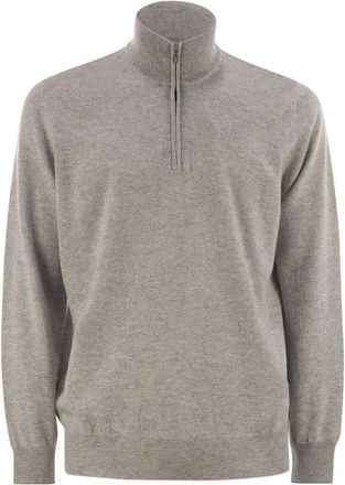 Brunello Cucinelli Homme, Pulls, Gris, Taille: 4XL Pull en cachemire &agrave; demi-zip