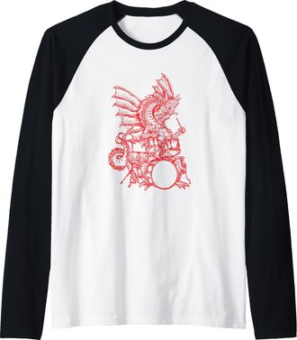Seembo Drache spielt Trommeln Lustiger Schlagzeuger Tier Rock Musiker Raglan