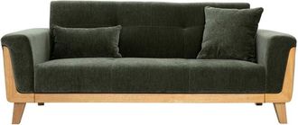 Miliboo Skandinavisches 3-Sitzer-Sofa aus grünem khakifarbenem Samtstoff und hellem Holz fjord