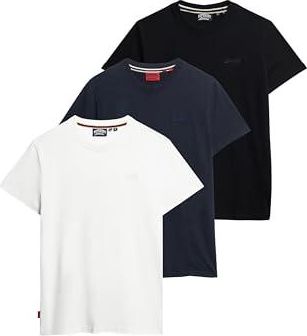 Superdry Lot de 3 t-shirts Essential pour homme en coton bio avec logo, Noir/blanc/bleu marine, L