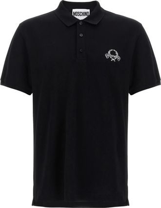 Moschino Homme, Tops, Noir, Taille: XL Polo en Piqu&eacute; de Coton Broderie dOie