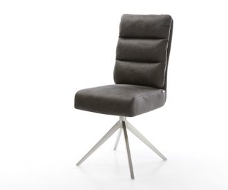 DELIFE Drehstuhl Pela-Flex Mikrofaser Anthrazit Vintage Kreuzgestell breit Edelstahl 360&deg; drehbar Wippfunktion Taschenfederkern, Esszimmerst&uuml;hle