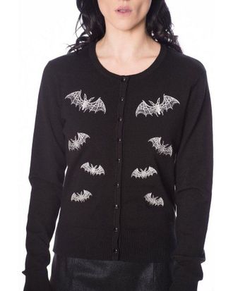 Banned Strickjacke Gothic Lace Bats Bestickte Flederm&auml;use Cardigan