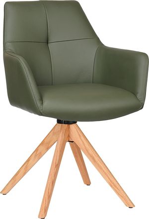 Novel Armlehnstuhl, Gr&uuml;n, Eiche, Holz, Leder, Echtleder, Rindleder, Eiche, massiv, Drehkreuz, 59.5x87x63 cm, Lederauswahl, Sitzfl&auml;che 360&deg; drehbar, inklusiv