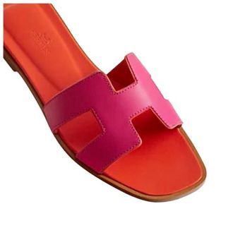 Herm&egrave;s Fuschia Pink/Orange Calfskin Leather Oran Sandals Size 41