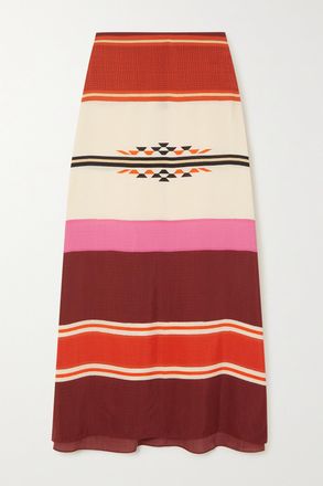 Johanna Ortiz Jupe Longue En Satin Jacquard Imprimé Balneario Andino - Net Sustain - Rouge