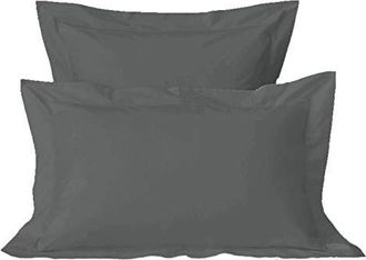 Pizuna Luxueux Set de 2 Taies doreiller 50x75 cm Gris Foncé, 100% Coton Longue Tige 600 Fils Armure Satin Taies doreiller Douces 50x75 en Coton (Gris Foncé T