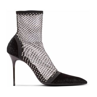 Balmain Netz-Stiefeletten mit Absatz- Velours und Strass - - Shoes - Damen - Schwarzk - 41 EU