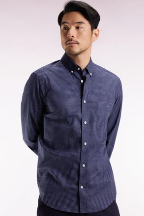 Eden Park Chemise En Coton Pima Marine &Agrave; Micro-motifs Noeud Papillon Coupe Droite