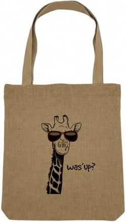 Fabulous Sac Shopping Tote Bag Aspect Lin - Wasup Girafe &agrave; Lunette Illustration Dessin Humour - Sac de Courses Toile Epaisse 360g Beige Naturel Cabas Port&eacute; Epa