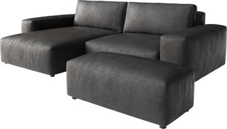 DELIFE Eckcouch Lanzo XL Lederimitat Vintage Anthrazit 270x180 Recamiere variabel Hocker