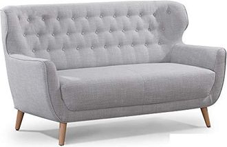 Cavadore Zweisitzer-Sofa Abby / Klassisches Polstersofa mit Knopfverzierung / 153 x 89 x 88 / Strukturstoff, hellgrau