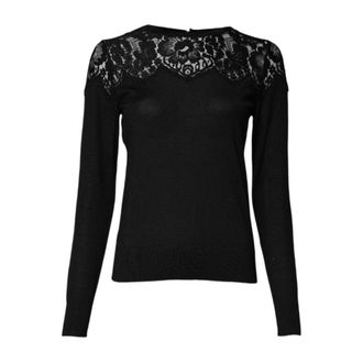 Dolce & Gabbana Schwarze Bluse aus Cashmere-Mischgewebe mit floraler Spitze - - Tops - Damen - Schwarzk - 2XS