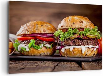 Arttor Bilder auf Leinwand 100x70cm Leinwandbild Amerikaner Hamburger Essen Barbecue Gro&szlig; Wanddeko Bild Schlafzimmer Deko Wandbilder Dekoration Wohnzimmer Wa