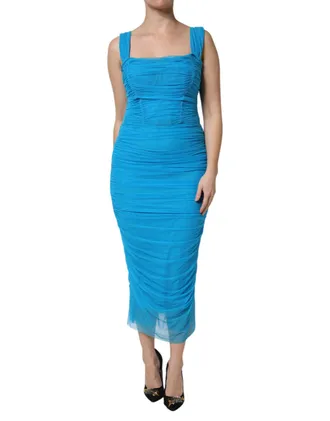 Dolce & Gabbana Ruched Tulle Dress - Blue