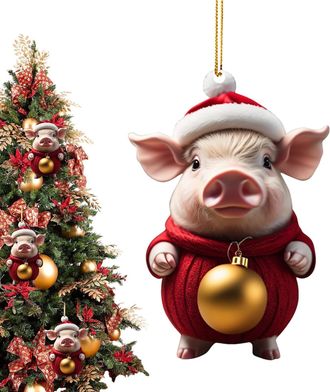 Generic Lustiger Weihnachtsbaumschmuck aus Acryl, 2D, Schweine-Anh&auml;nger, mit Kordel, niedlicher Weihnachtsschmuck f&uuml;r B&auml;ume, T&uuml;ren, &Auml;ste, W&auml;nde, Fahrzeuge