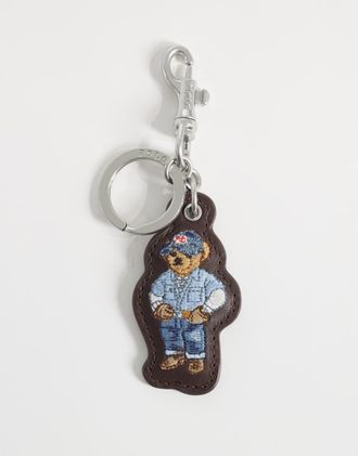 Polo Ralph Lauren Schl&uuml;sselanh&auml;nger mit Bear-Anh&auml;nger aus Leder in Dunkelbraun-Gr&uuml;n