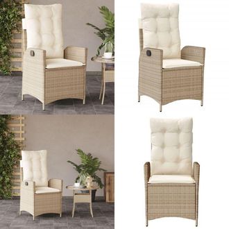 vidaXL Gartensessel mit Kissen Verstellbar Beige Poly Rattan - Gartensessel - Sitzkissen