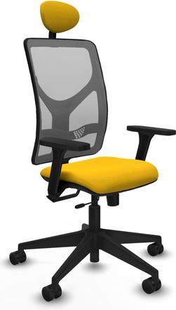 Piqueras y Crespo B&uuml;rostuhl mit 3D-Armlehnen, h&ouml;henverstellbarer Lendenwirbelst&uuml;tze und festem Kopfteil, ausgestattet mit Syncro/Traslack und Schneideschaum, Grau/Gelb