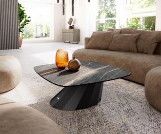 DELIFE Couchtisch Edge Boot 90x90 cm Keramik Laminam Noir Desir Braun Parabi Metall Schwarz, Couchtische