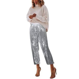 Generic Pantalon Paillette Femme Deguisement Disco Combinaison Patte Jean D&Eacute;l&eacute;phant &Eacute;l&eacute;gant Costume D&eacute;contract&eacute; Legging Soir&eacute;e Velours Hippie Fluide Tenue Str