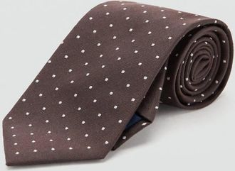 Mango Cravate en soie et coton &agrave; pois chocolat - Homme - Taille unique - MANGO MAN