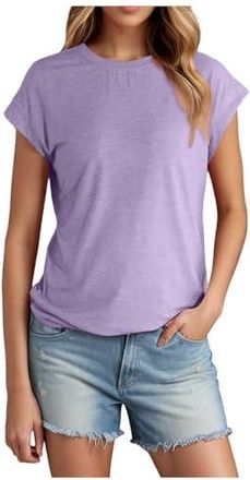 Generic T-shirt basique d&eacute;t&eacute; d&eacute;contract&eacute; pour femme 2025, couleur unie, pour la course &agrave; pied, les sorties, coupe ample, T-shirts daffaires mignons, T-shirts 