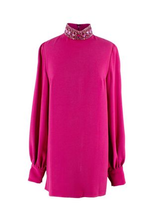 Andrew Gn Fuchsia Crystal Embellished Neck Mini Dress Size XXS