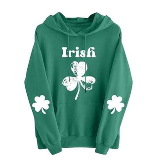 Generic Sweat &agrave; capuche pour femme avec motif tr&egrave;fle irlandais &agrave; manches longues avec poche - Pull ample avec poches, Rose vif., 3XL