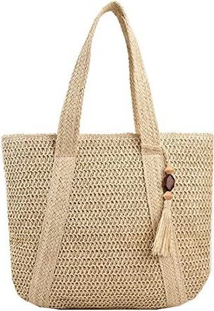 Generic Sacs de plage Sac de trajet d&eacute;t&eacute; Mode fait &agrave; la main Femmes &eacute;l&eacute;gantes avec pendentif gland Shopping Sac &agrave; main fourre-tout (Beige)