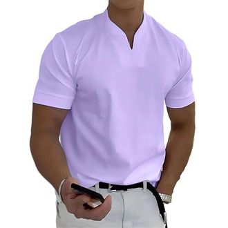 Generic T-shirt &eacute;l&eacute;gant &agrave; manches courtes pour homme 2025 avec col en V classique, violet, 4XL