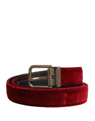 Dolce & Gabbana Men Burgundy Velvet Cotton Metal Buckle Belt Calf