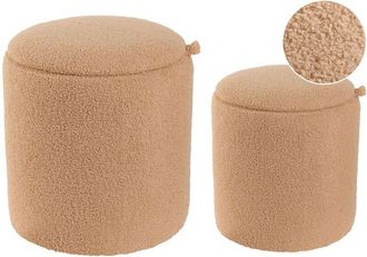 Beliani Beliani - Pouf 2er Set Hellbraun Bouclé Teddyfell-Optik mit Deckel und Stauraum Rund Moderner Sitzhocker Fußhocker Wohnzimmer Schlafzimmer Ausstattung