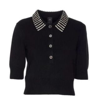 Pinko Schwarzer Pullover mit Kristallverzierung - - Knitwear - Damen - Schwarzk - S
