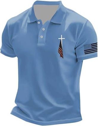 Generic Polo de sport &agrave; manches courtes pour homme - T-shirt respirant - Coupe droite - Polo d&eacute;t&eacute; d&eacute;contract&eacute; et l&eacute;ger, bleu, S