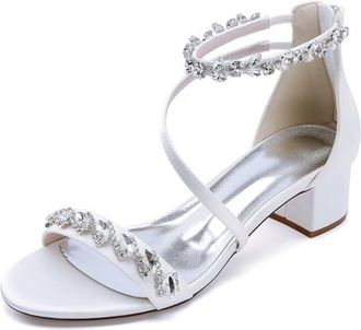 Generic Chaussures De Mariage Femmes Mari&eacute;e Talons Bas Bout Ouvert Chunky Heels Sandales Bureau Travail Soir Talons Hauts 4.5Cm,Blanc,43 EU
