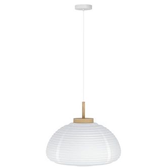 Eglo H&auml;ngelampe Summerhill, Pendelleuchte &uuml;ber Esstisch, Esszimmerlampe im Japan-Stil, Metall, Holz und Papier in Wei&szlig;, FSC-zertifiziert, E27 Fassung, &Oslash; 40