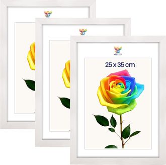 MG Design 3er Set Bilderrahmen 25 x 35 cm - Fotorahmen mit Wei&szlig; Echtholzrahmen und bruchsicherem Acrylglas, Hoch & Quer zum Aufh&auml;ngen, zum Aufstellen