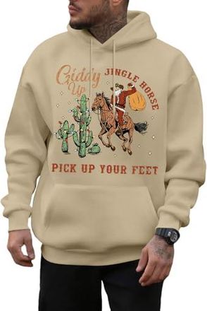 Generic Sweat &agrave; capuche de No&euml;l pour homme | Cowboy Santa Oversize - Sweat &agrave; capuche &agrave; manches longues pour lautomne | pour v&ecirc;tements de rue, Couleur cr&egrave;me., 