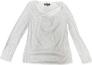 Allegra K Chemisier &agrave; Paillettes Femme Col B&eacute;nitier Manches Longues Blouse Scintillante Clubwear Haut de Soir&eacute;e de F&ecirc;te Argent M