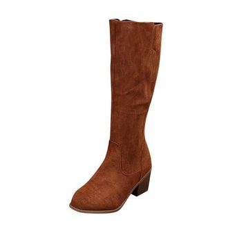 Generic Bottes montantes d&eacute;contract&eacute;es en faux daim pour femme - &Eacute;l&eacute;gantes - Style r&eacute;tro - Couleur unie - Talon &eacute;pais - Fermeture &eacute;clair lat&eacute;rale - Confortabl