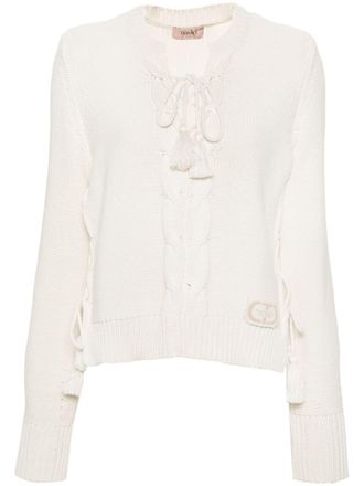 Twin-Set Pullover mit Zopfmuster - Nude