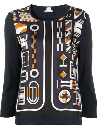 Hermès haut en maille à imprimé géométrique pre-owned - Bleu
